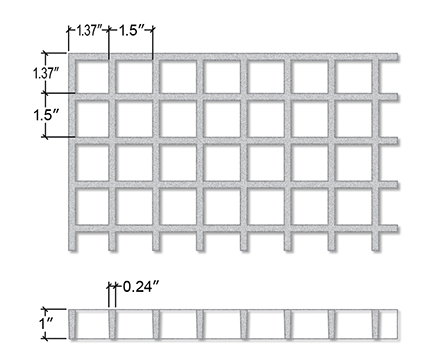 1" Deep x 1 1/2" Square Mesh Molded FRP Grating Specifications
